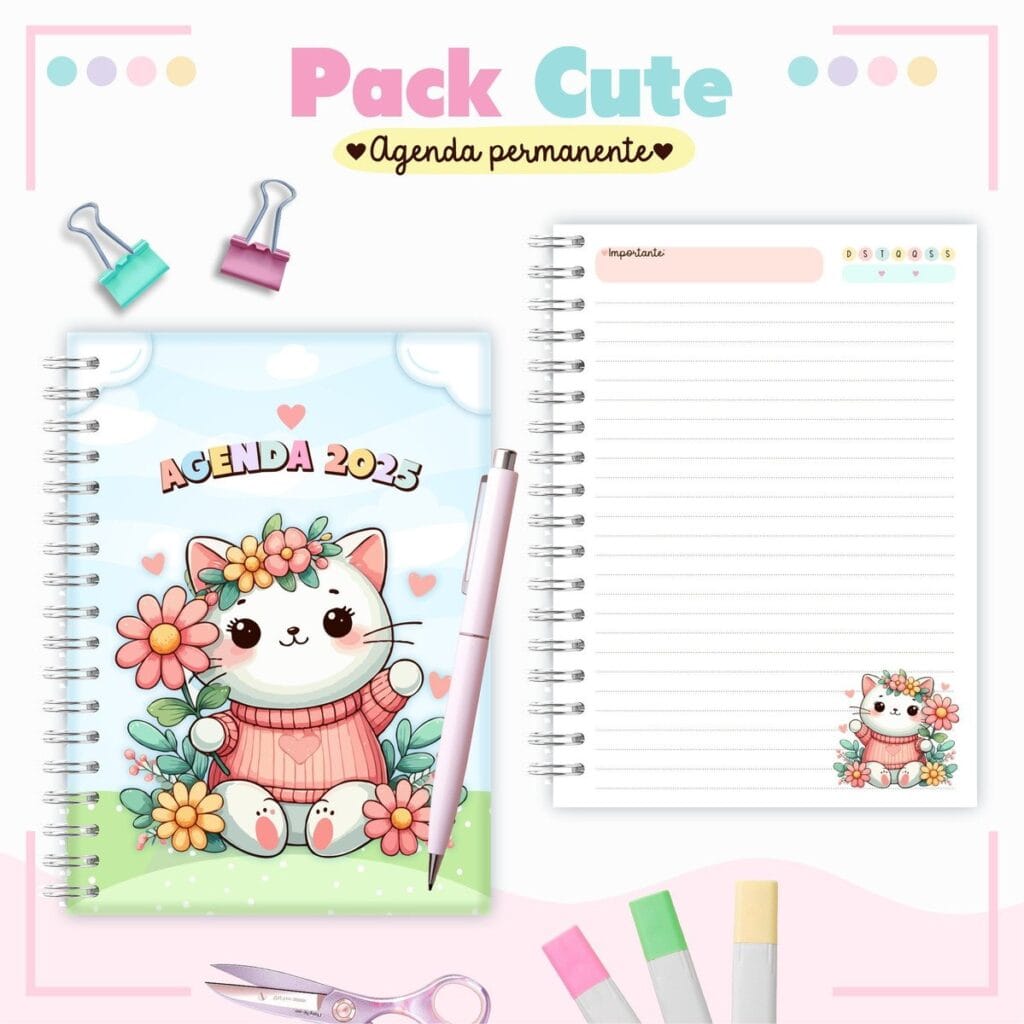 Agenda Infantil Permanente Gatinha Cute Personalizada