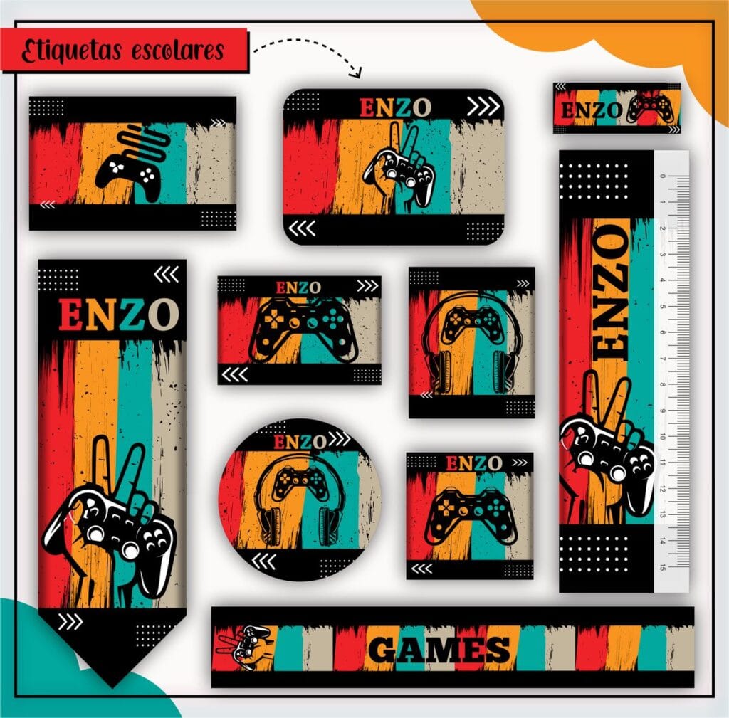 Arquivo Digital Etiquetas Escolares Gamer • DMK Studio