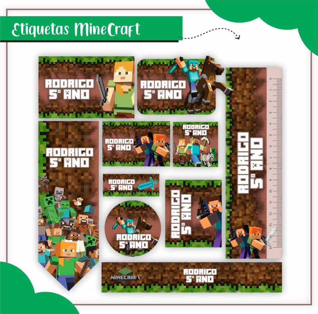 Arquivo Digital Etiquetas Escolares Minecraft • DMK Studio