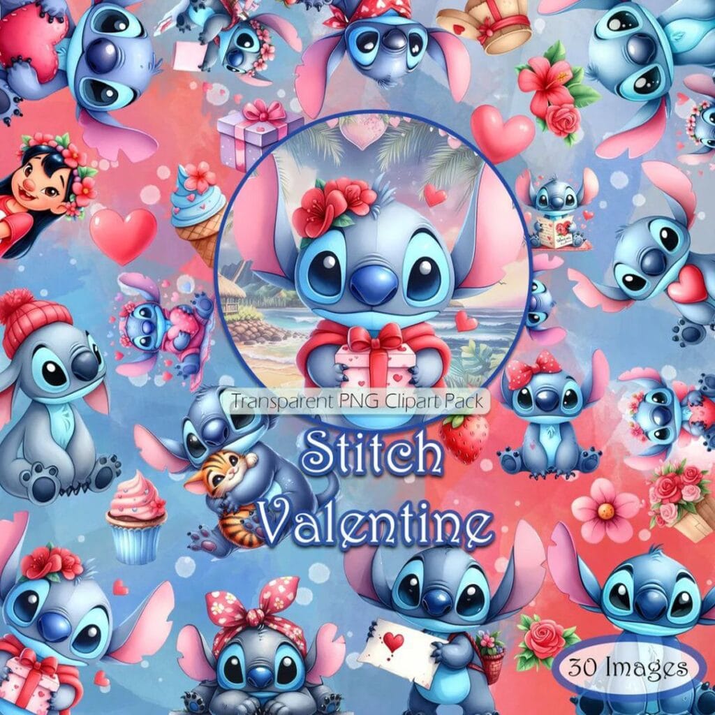 Cliparts Stitch Png Kit Digital Ilustrações Namorados • DMK Studio