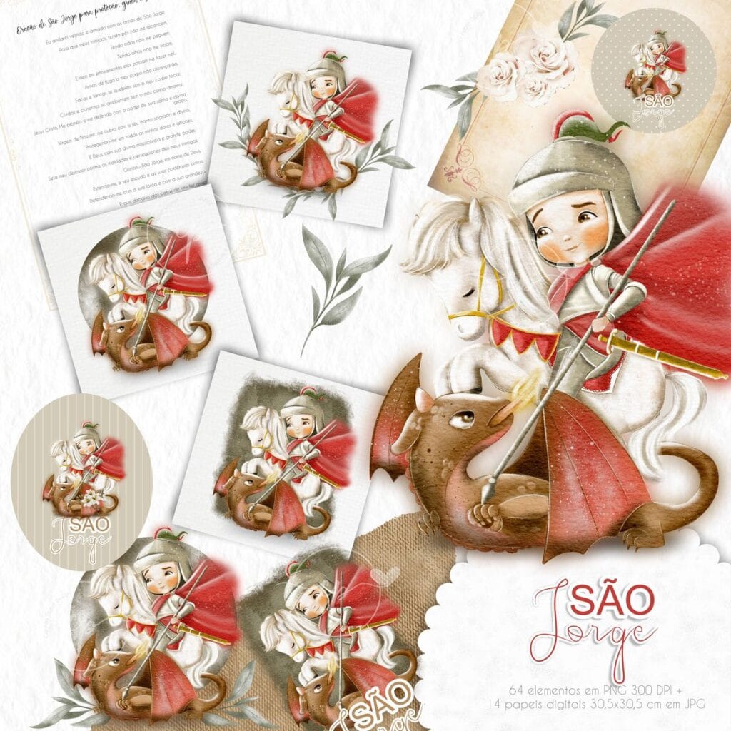 Kit São Jorge Png Santinhos Designs para Projetos Religiosos • DMK Studio