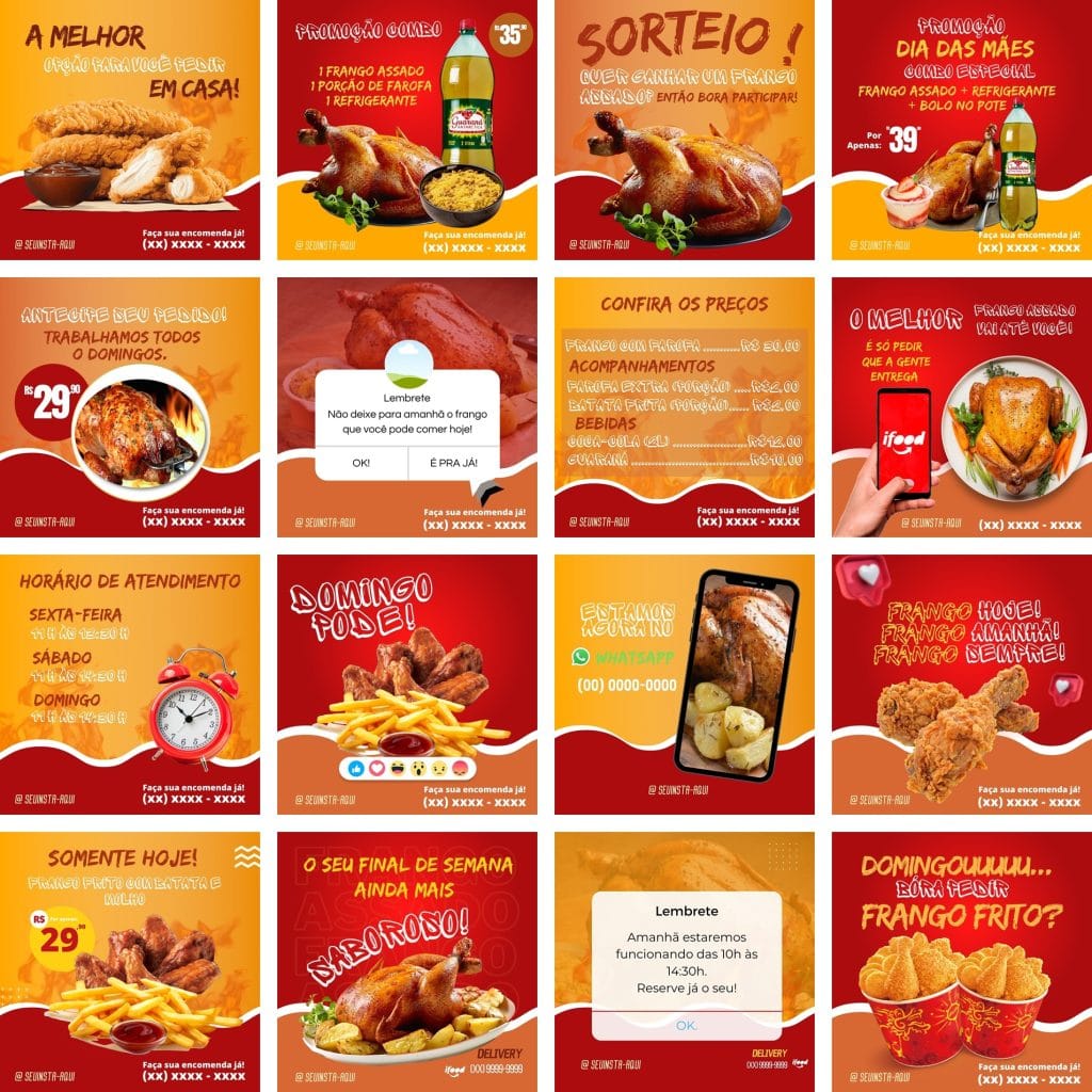 Pack Canva Frango Assado e Frito 100 Modelos Editáveis+ Bônus • DMK Studio