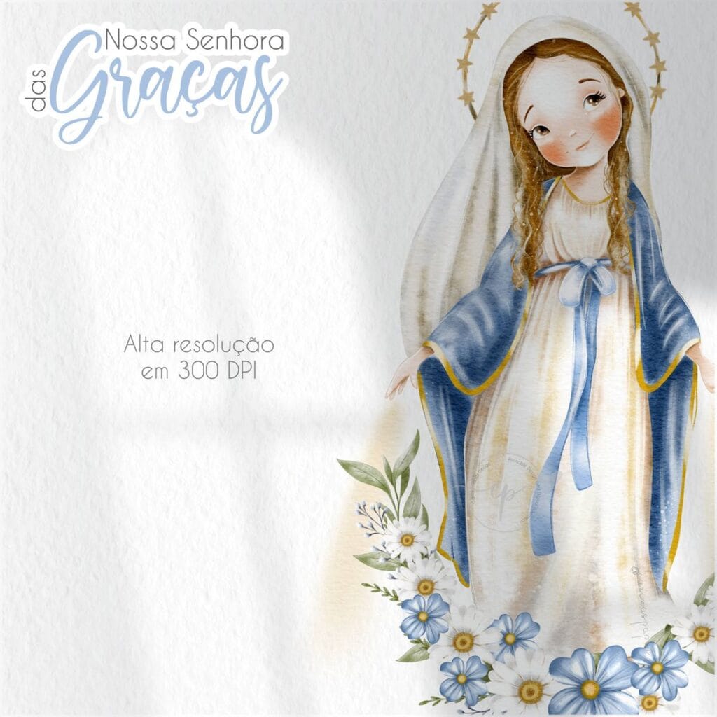 Santinhos Digitais Nossa Senhora das Graças V2 Aquarelados • DMK Studio